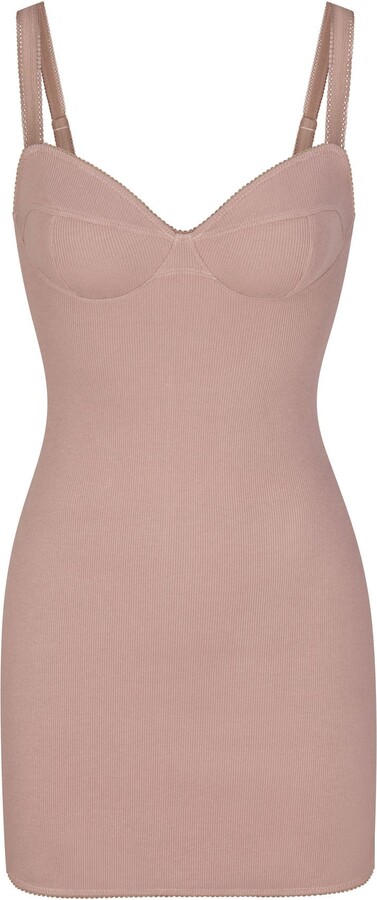 Cotton Rib Picot Cami Mini Dress | Umber - ShopStyle