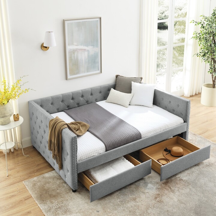 GREATPLANINC Versatile Full Size Daybed with Storage Drawers and Button ...
