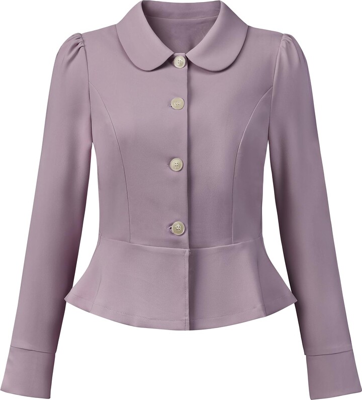Allegra K Elegant Peplum Blazer for Women's Peter Pan Collar Ruffles ...