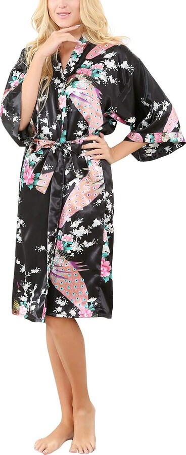 LA DEARCHUU Silk Dressing Gown for Women Ladies Satin Kimono Robes with ...