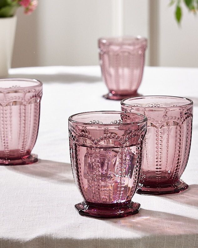 Dibor Set of 4 Vintage Luxury Purple Embossed Short Drinking Glass ...