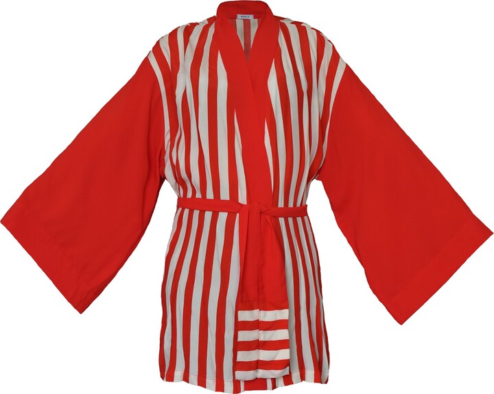 Hoelo - Red Striped Mini Kimono - ShopStyle Jackets
