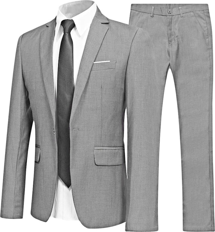 Kaerm Mens 2 Piece Suit Tuxedo Slim Fit Solid Blazer Jacket and Pants ...