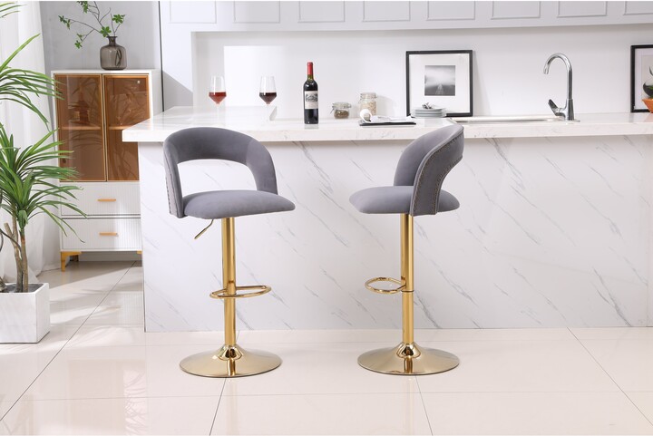 EDWINRAY Swivel Velvet Bar Stool Set of 2, Adjustable Height Counter Tufted Stools - ShopStyle