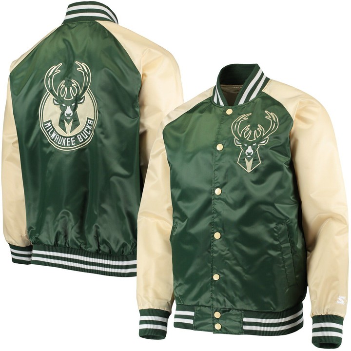 Men's Starter Hunter Green/Cream Milwaukee Bucks Point Guard Satin Full ...