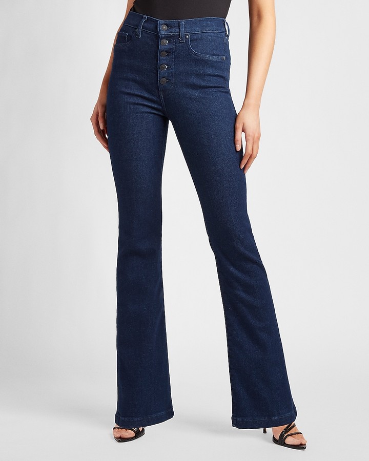 Express High Waisted Button Fly Flare Jeans - ShopStyle