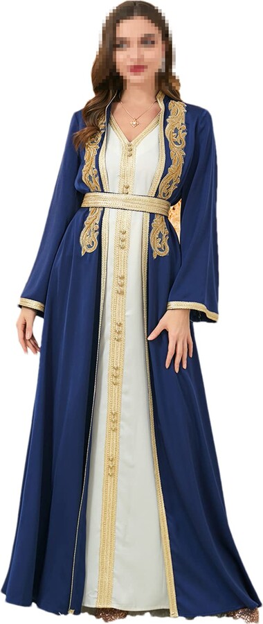 Pulcykp Ramadan Muslim Abaya Women Islam Kimono and Vest Dress 2 Piece ...