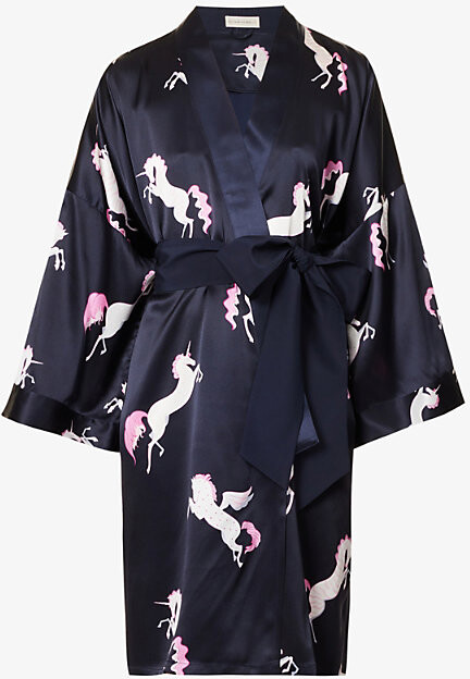Olivia von Halle Womens Persea Mimi Unicorn-print Short Silk Robe ...