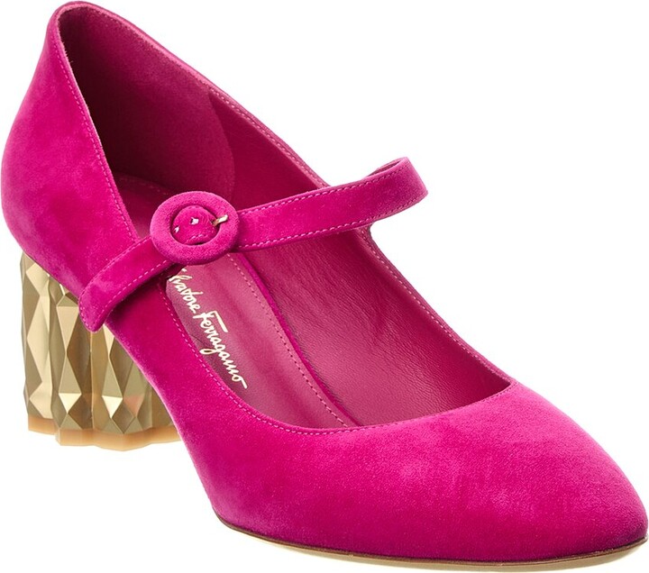 Ferragamo Dnu Fw24 Refracted Heel Suede Mary Jane Pump - ShopStyle