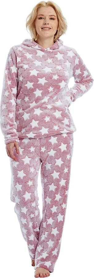 DiaryLook Womens Fleece Pyjamas Sets Fluffy Soft Hoodie Ladies Pyjamas ...