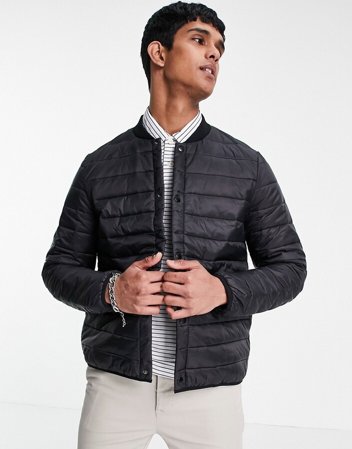 ASOS DESIGN quilted bomber liner jacket in black - ShopStyle