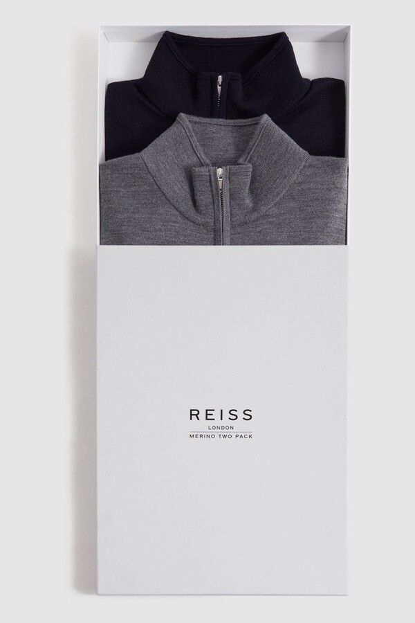 Reiss Navy/derby Grey Marl Blackhall Pack Pack Of Merino Wool Zip-neck ...