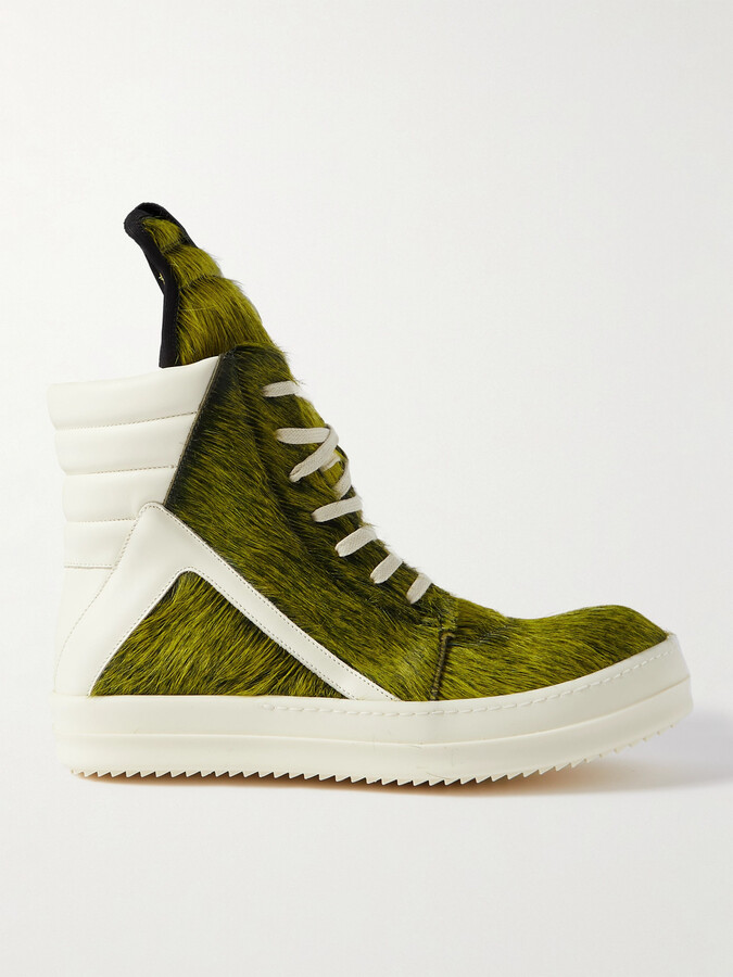 Rick Owens Geobasket Calf Hair and Leather High-Top Sneakers - ShopStyle