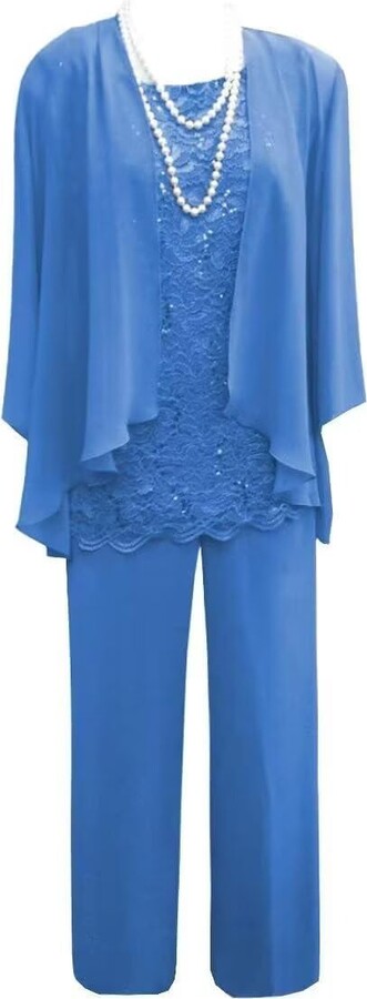 Senunlia Blue Mother of The Bride Outfits Chiffon Womens Trouser Suits ...