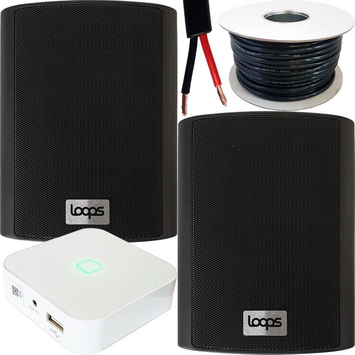 Loops 80W Mini WiFi Stereo Amplifier & 2x 70W 4€ Black Outdoor Wall ...