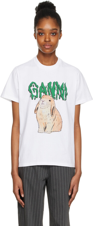Ganni White Bunny T-Shirt - ShopStyle
