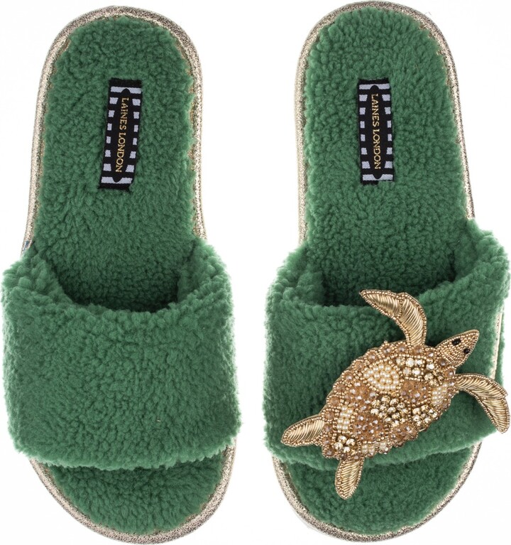 LAINES LONDON - Teddy Towelling Slipper / Sliders With Artisan Gold ...