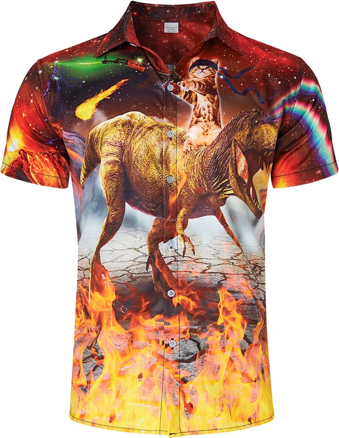 RAISEVERN Cat Dinosaur Hawaiian Shirts 3D Printed Festival Funny Ugly ...