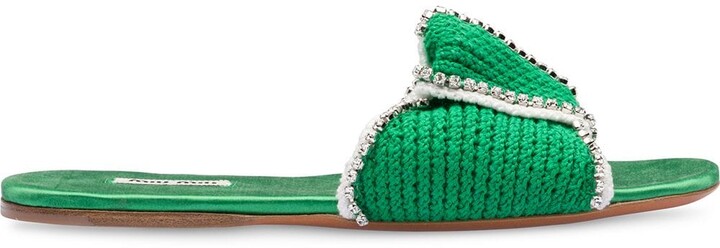Miu Miu Crystal-Embellished Crochet Slides - ShopStyle Sandals