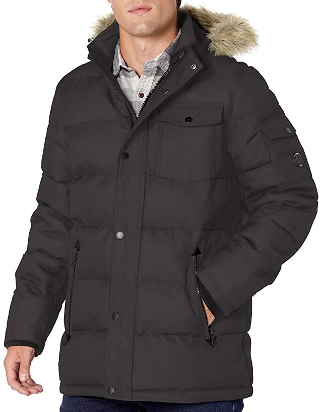 Nautica Men's Quilted Parka Jacket Removable Faux Fur Hood - ShopStyle ...