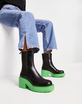 Monki boot with green chunky sole in black - ShopStyle