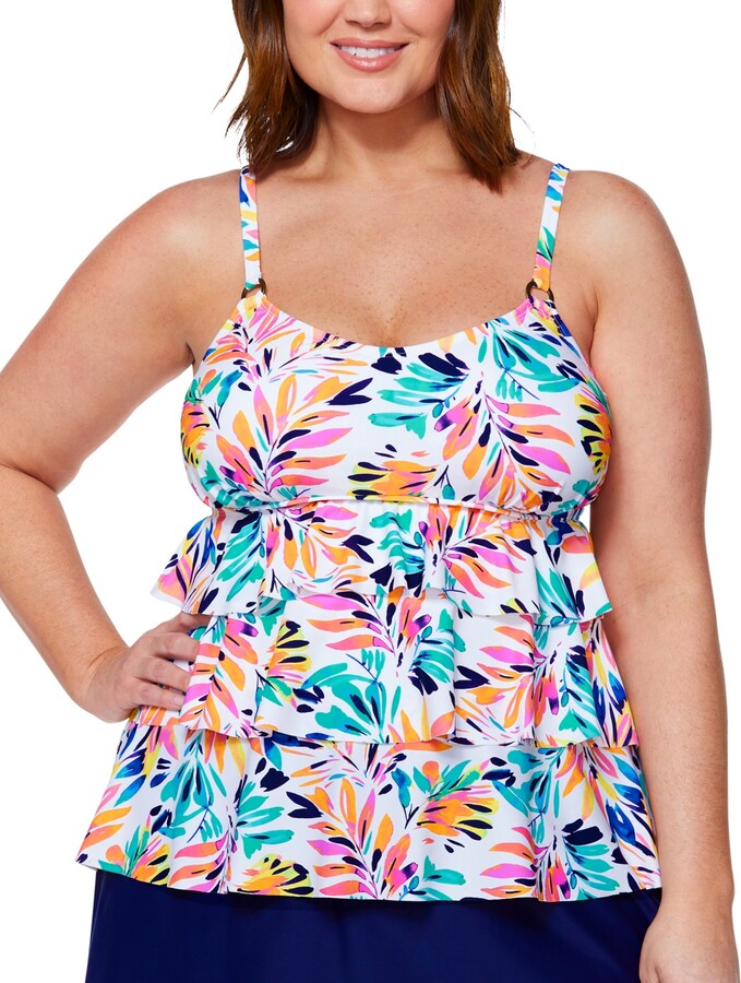 Island Escape Swimwear Plus Size Printed Triple-Tier Tankini, Created ...