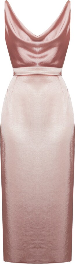 UNDRESS - Kamea Nude Satin Draped Front Open Back Midi Dress - ShopStyle