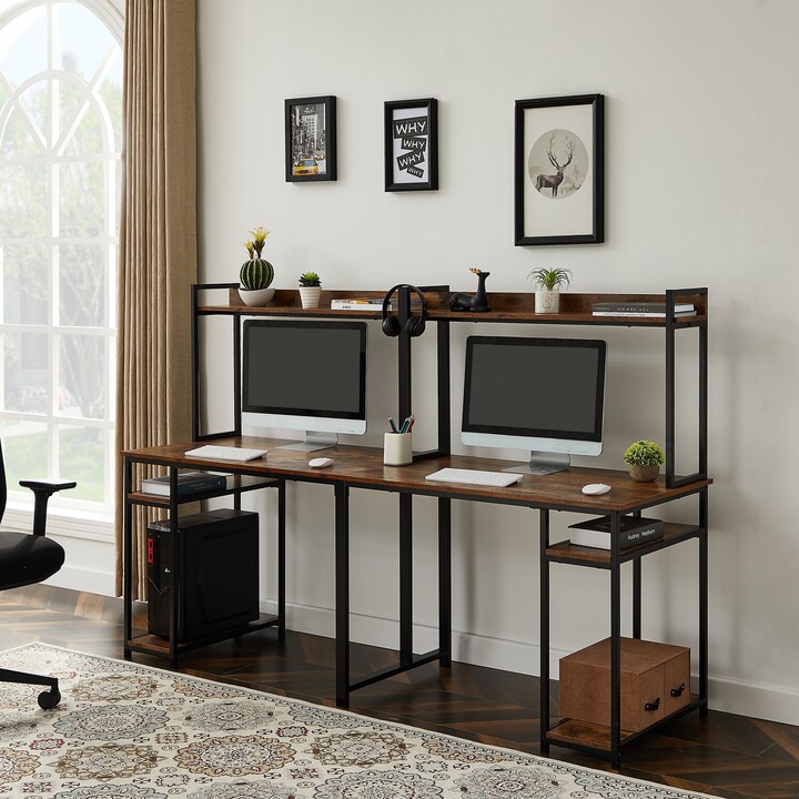 Two Person Computer Desk with Storage, Home office double Workstation ...