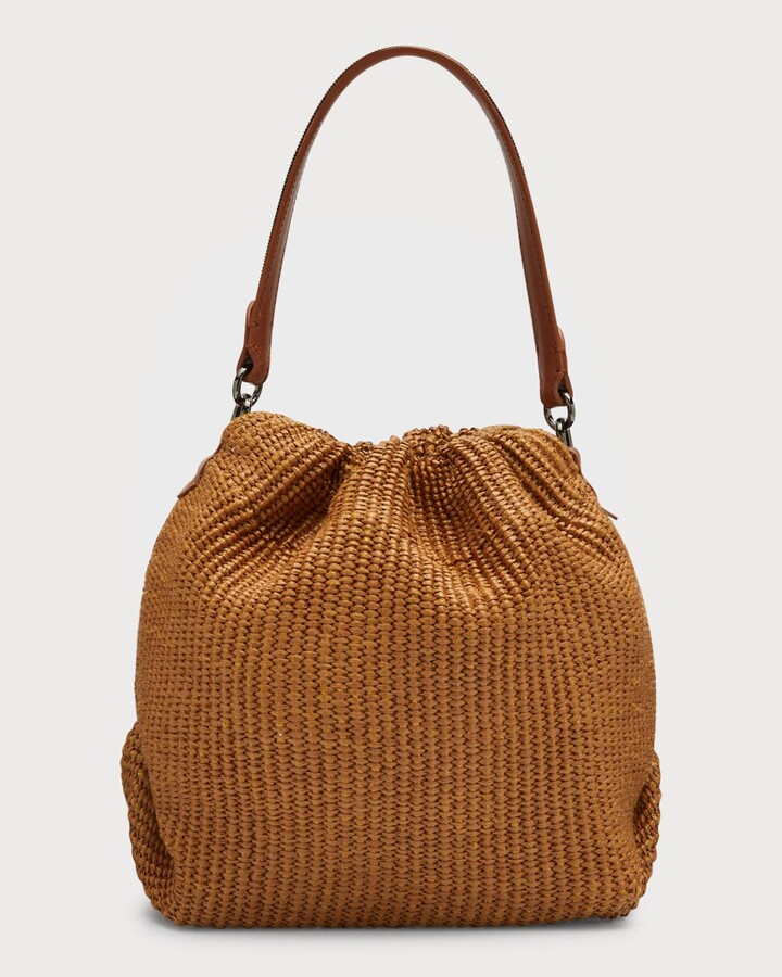 Brunello Cucinelli Monili Drawstring Raffia Bucket Bag - ShopStyle