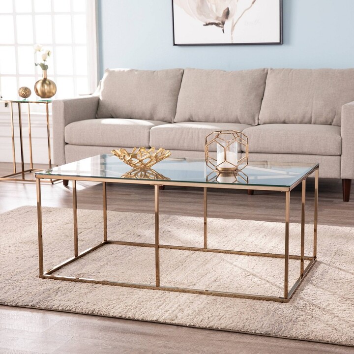 Nicholas Contemporary Glass Top Cocktail Table Champagne - Aiden Lane ...