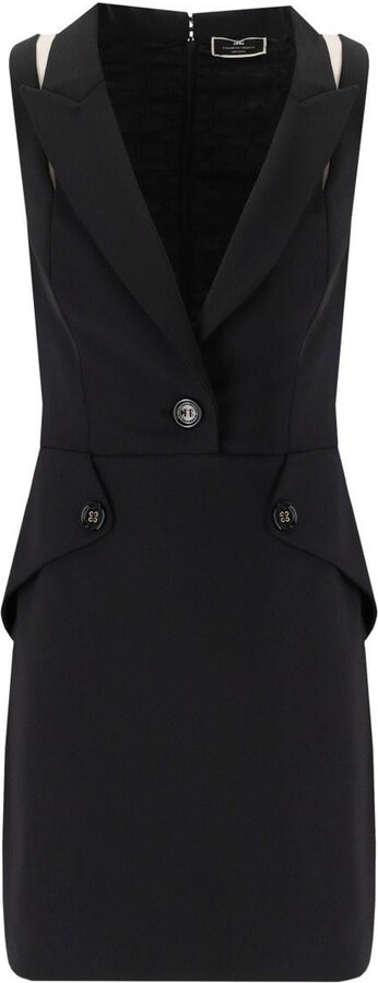 Elisabetta Franchi Black Mini Dress With Flaps - ShopStyle