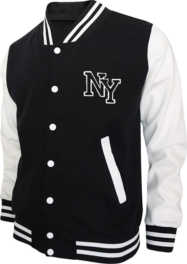 Fashion_First Mens Black College Baseball Jacket Black And White ...
