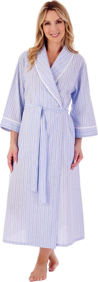 Slenderella Seersucker 3/4 Sleeve Lightweight Belted Wrap 48 inch ...