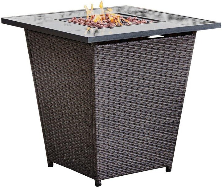 Teamson Home Outdoor Garden Rattan Propane Gas Fire Pit Table Burner ...