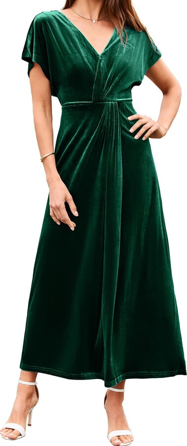 Simplee Apparel Simplee Women's Velvet Maxi Dress Bat Sleeve V Neck ...