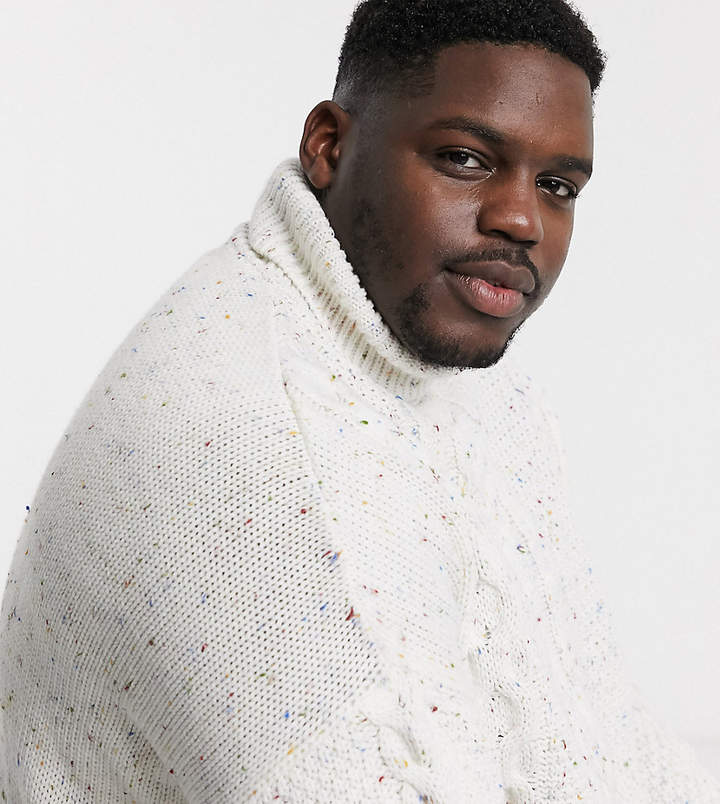ASOS DESIGN Plus chunky cable knit roll neck sweater multi fleck neps ...