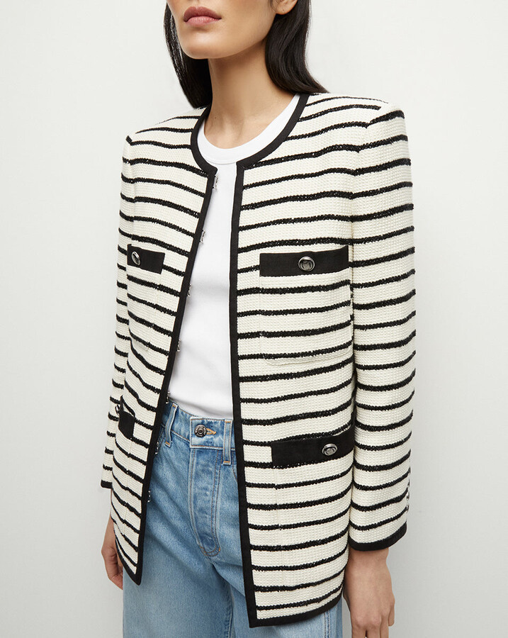 Veronica Beard Foster Striped Dickey Jacket Ivory Black - ShopStyle