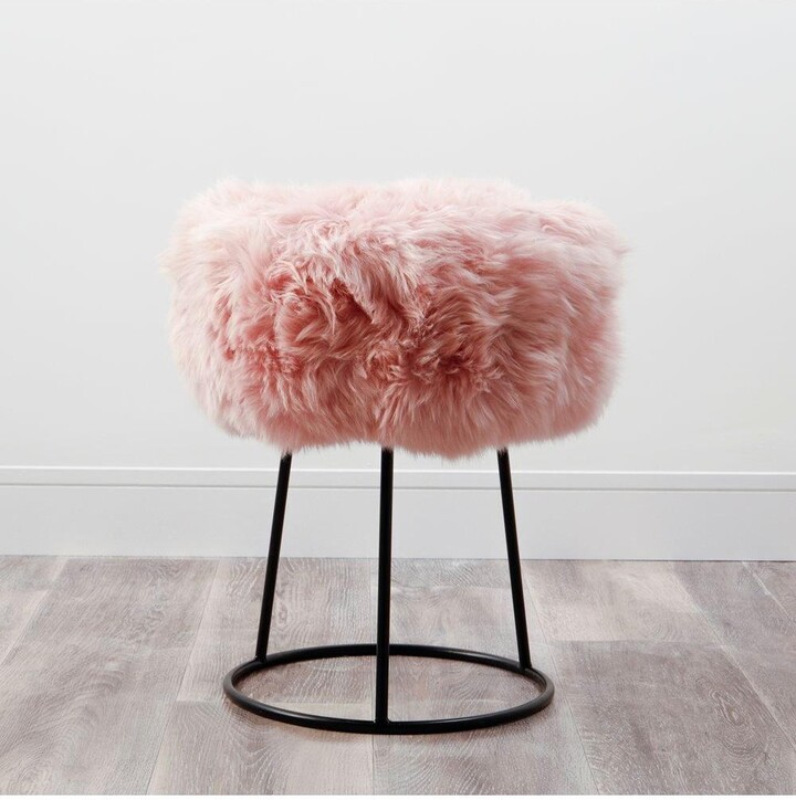 Native Natural Blush Pink Metal Sheepskin Stool - ShopStyle