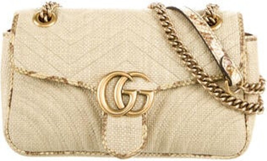 Gucci GG Marmont Python-Trimmed Raffia Shoulder Bag - ShopStyle