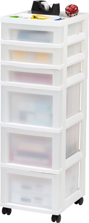Iris Usa 6 Drawer Storage Cart With Organizer Top White Pearl