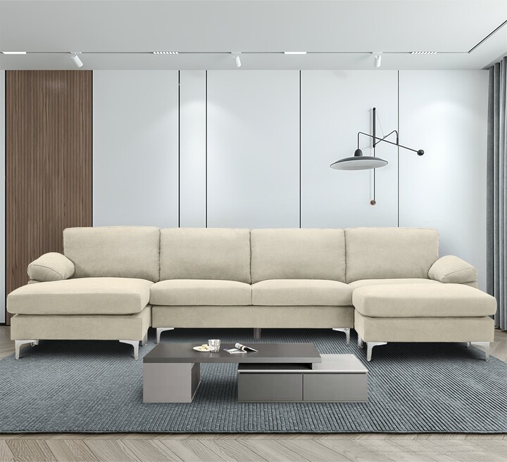 TONWIN 83" Sectional Sofa Beige Velvet Sofa L-Shape Sofa Adjustable ...