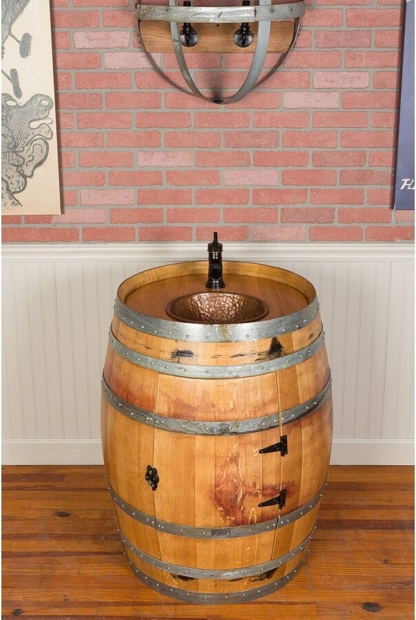Napa East Wine Barrel Designs 36" Tall Free-standing Solid Wood Barrel ...