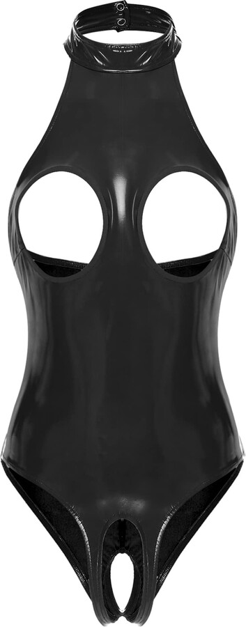 Chictry Womens Halter Leotard Pvc Leather Bodysuit Catsuit Wetlook