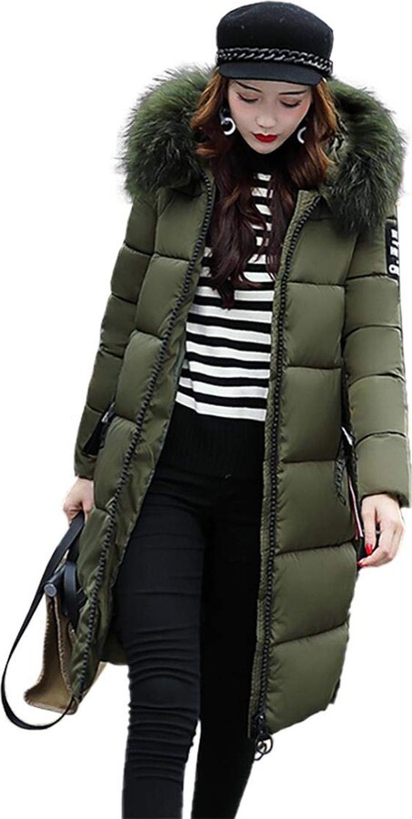 JS One Women's Long Padded Parka Coat with Faux Fur Trim Hood - Winter ...