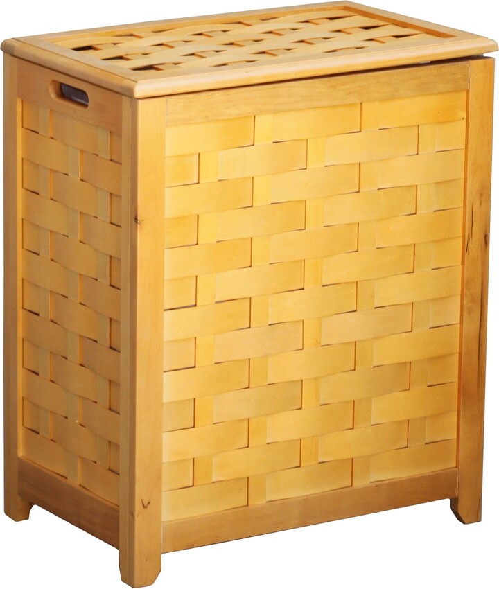Oceanstar Natural Finished Rectangular Veneer Laundry Wood Hamper with ...