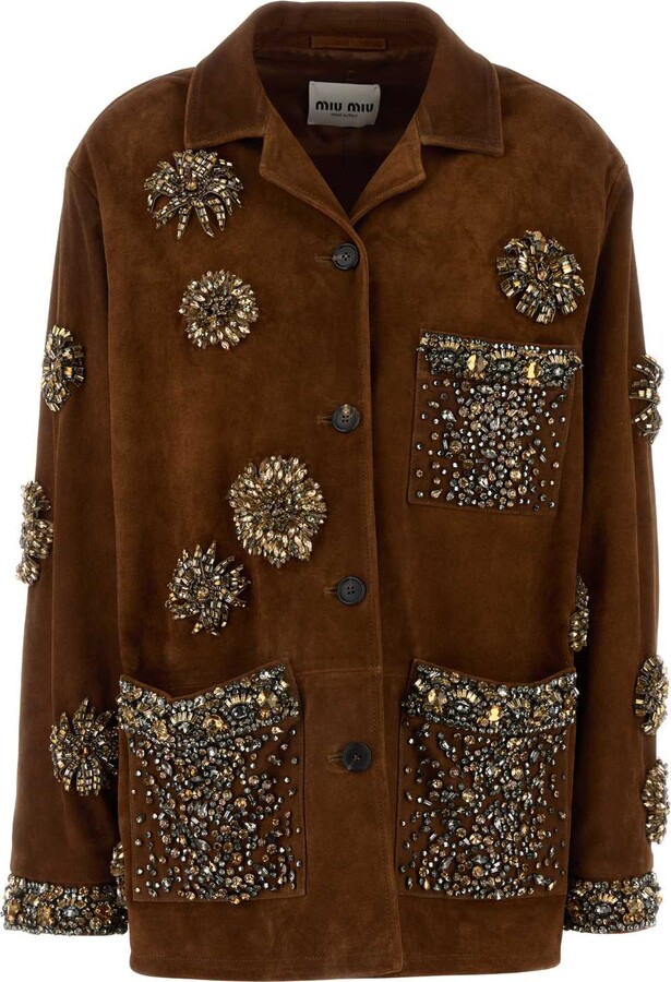 Miu Miu Caramel Suede Jacket - ShopStyle