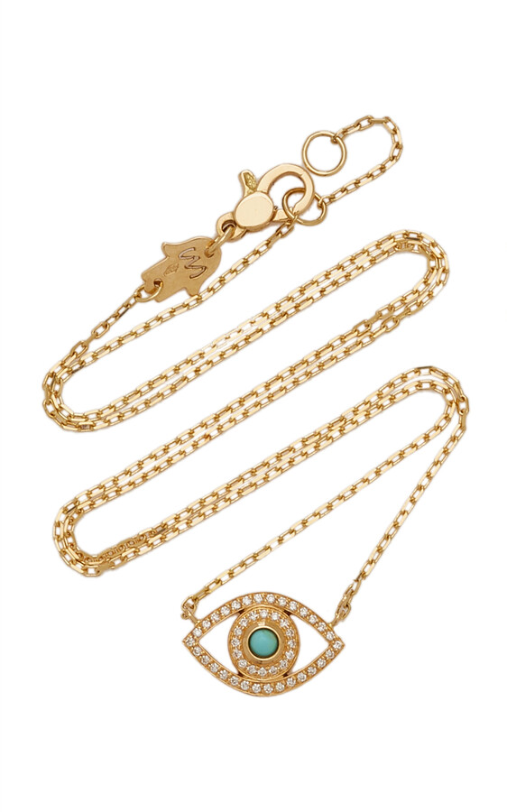 Netali Nissim Mini Eye 18K Yellow Gold Diamond; Turquoise Necklace ...