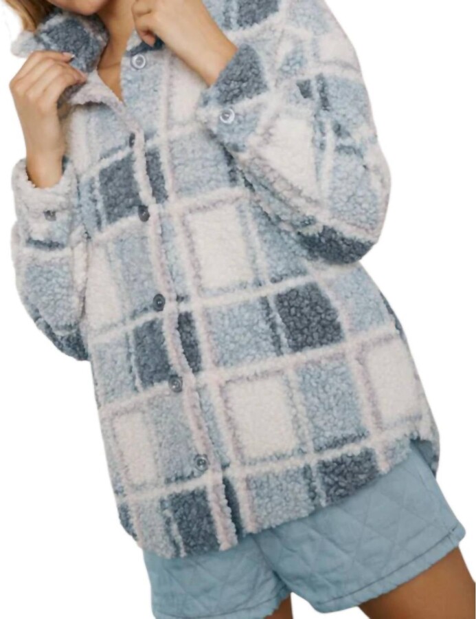 Idem Ditto Danielle Faux Shearling Oversized Plaid Shacket In Grey ...
