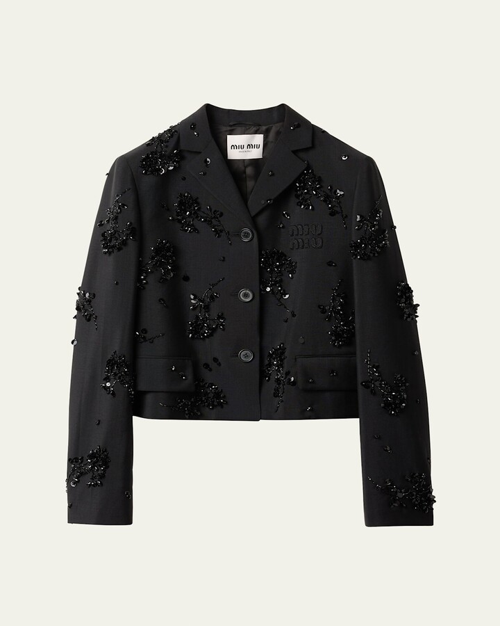 Miu Miu Tonal Floral Sequined Logo Mohair Wool Blazer - ShopStyle