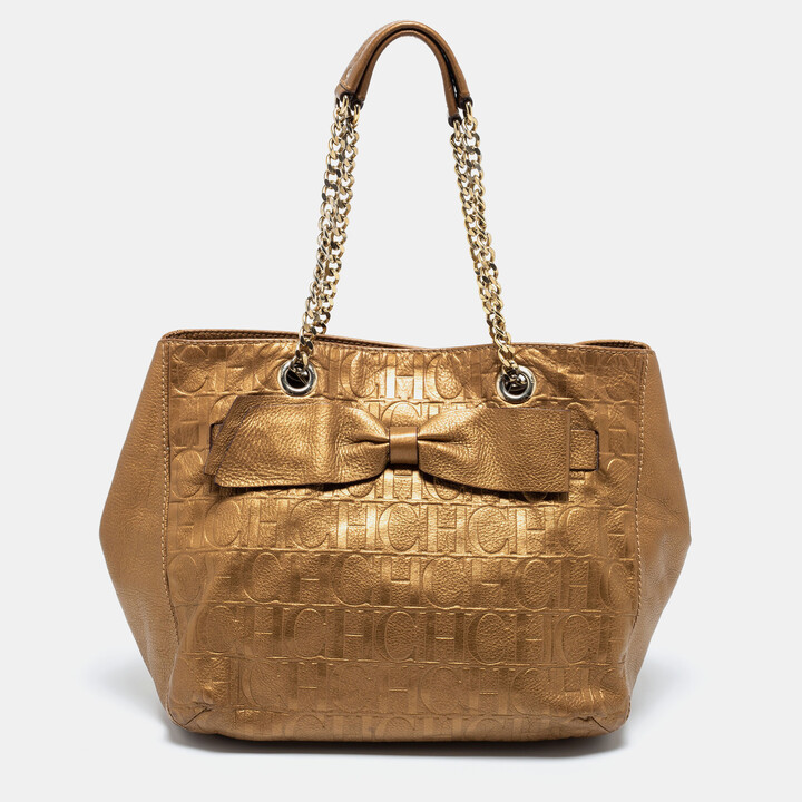 CH Carolina Herrera Gold Monogram Embossed Leather Audrey Tote - ShopStyle
